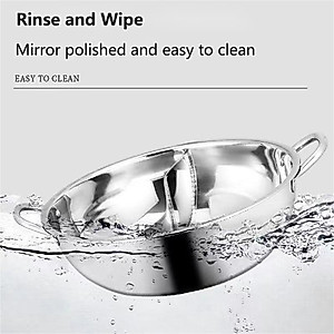 Stainless Steel Shabu Hot Pot, Divided Hot Pot Pan Hollow handle for Induction Cooker Gas Furnace Electric Furnace Ceramic Hob (34CM)