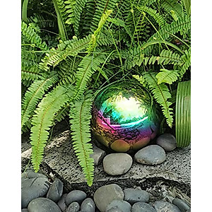 Pangmao Rainbow Gazing Globe Mirror Ball in Stainless Steel, Shiny Hollow Sphere Sparkling Housewarming Outdoor Ornament (6 Inch)