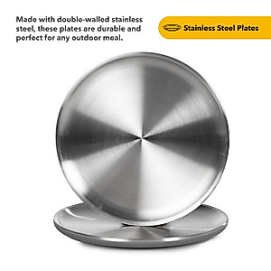 RTIC Anywhere Stainless Steel Plates Set of Two, Stackable, Durable Outdoor Dinnerware, Dishwasher Safe, Graphite