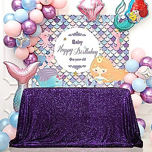 SquarePie Sequin Tablecloth 50 x 72 Inch Purple Sparkly Table Cloth for Wedding Party