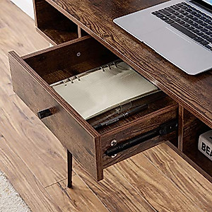 VECELO 39.3" Home Office Work Table with Drawers Computer Desk Writing/Study, 39 Inch Hairpin Legs, Retro Brown