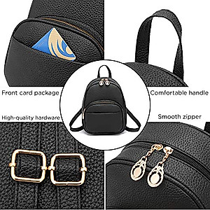 Small Leather Backpack Mini Cute Casual Daypack Fashion Zippered Pockets Crossbody Bags for Women Girl (Black)