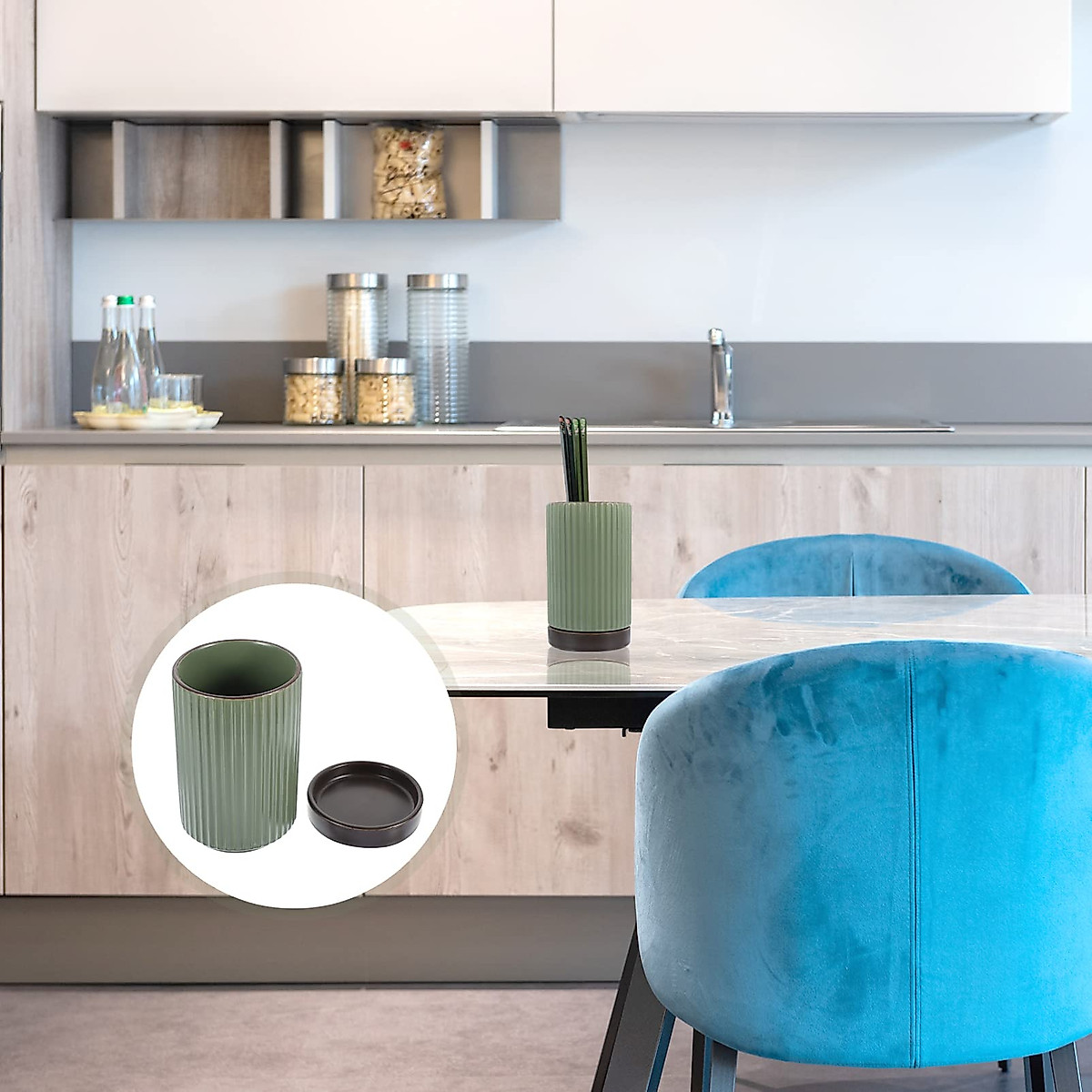 Angoily Silverware Holder Utensil Kitchen Utensil Holder Ceramic Utensil Caddy Chopsticks Cutlery Silverware Storage Organizer for Farmhouse Kitchen Countertop Ceramic Utensil Holder