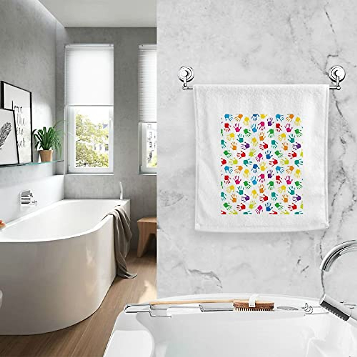Oyihfvs Paint Hand Prints Colorful Seamless Pattern with Handprints 1 PC 100% Cotton Soft Towel, Face Towel, Highly Absorbent Bath Towels, Hand Towel Washcloth for Men Women Bathroom Beach Hotel