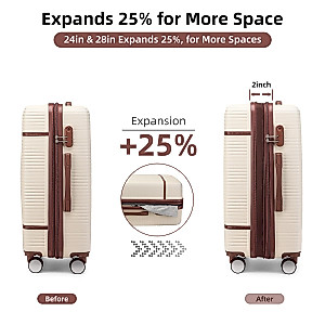 Lulusail Luggage Sets 6 Piece with two Cosmetic Case, Expandable(Only 28 & 24") Hardside Luggage with 360° Spinner Wheels, Durable Luggage Set Clearance For Women Men, Cream