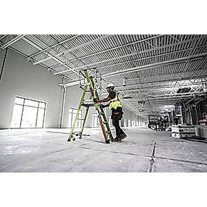 Little Giant Ladders Little Giant Ladder Systems Safety Cage 2.0, M4, 4ft Enclosed Platform, Ladder with Adjustable Outriggers, Fiberglass, Type 1AA, 375 lbs Weight Rating, (19704-146), Hi-viz Green