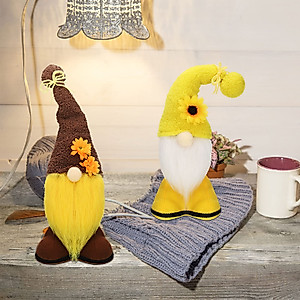 2 Pieces Sunflower Garden Gnome Ornaments Plush Texture Sunflower Elf Home Decor Farmhouse Kitchen Decor Tiered Tray Rustic Scandinavian Swedish Gnome Ornaments Household Ornaments