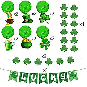 31Pcs St Patricks Day Decorations Pre-assembled Shamrock LUCKY Banner Garlands Clover Hanging Swirls Irish Decor for Home Saint Patrick Party Supplies