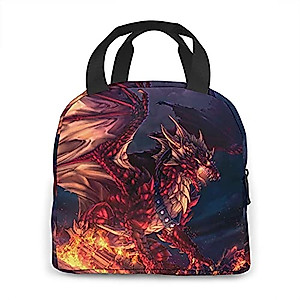 Dragon Reusable Insulated Lunch Bag Cooler Tote Box with Front Pocket Zipper Closure for Woman Man Work Picnic or Travel