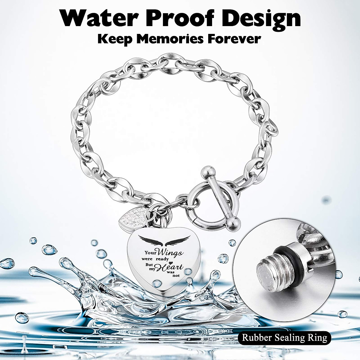 XIUDA Urn Bracelet for Ashes Cremation Bracelet Ashes Bracelet Heart Locket Holder Bangle Link Chain Women Men