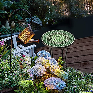 FROMJBEST Mosaic Outdoor Side Table, Patio Side Table, Weather Resistant 14" Diameter 21" H Ceramic Tile Round Outside Table for Patio, Porch, Garden, Pool, Indoor&Outdoor,Plant Stand (Vortex)