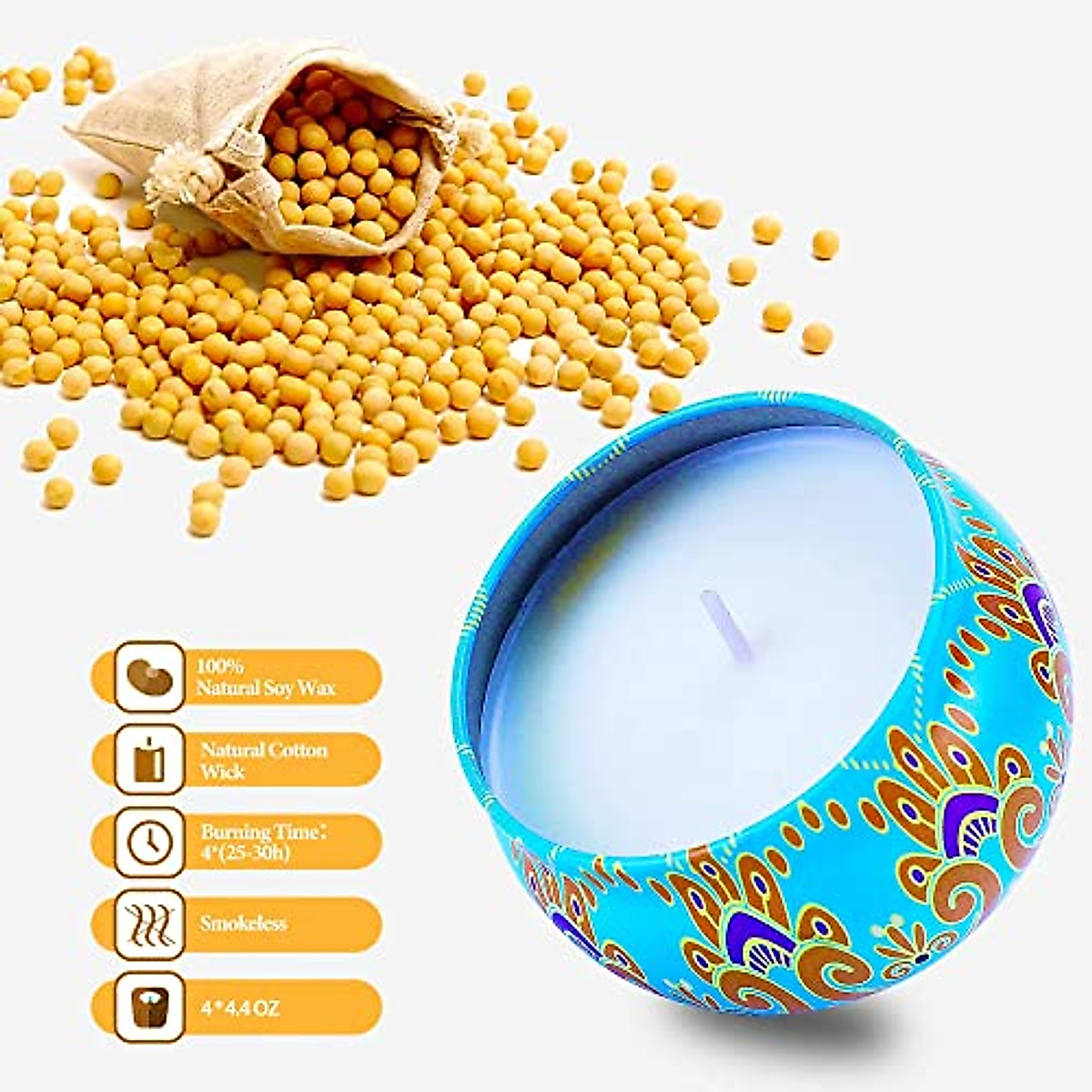 Scented Candles Gift Set 4 Pack, Candles for Home Scented, Aromatherapy Candles Natural Soy Wax with Pleasant Smell, Soy Scented Candles Gifts for Halloween Thanksgiving Christmas