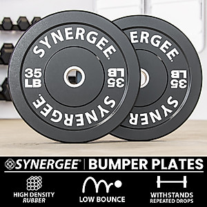 Synergee Bumper Plates – Durable Olympic Weight Plates, Low-Bounce Rubber for Strength Training, Powerlifting, and Functional Workouts.
