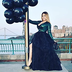 WDPL Women's Long Tulle Split Side Evening Party Skirts XXX-Large Black