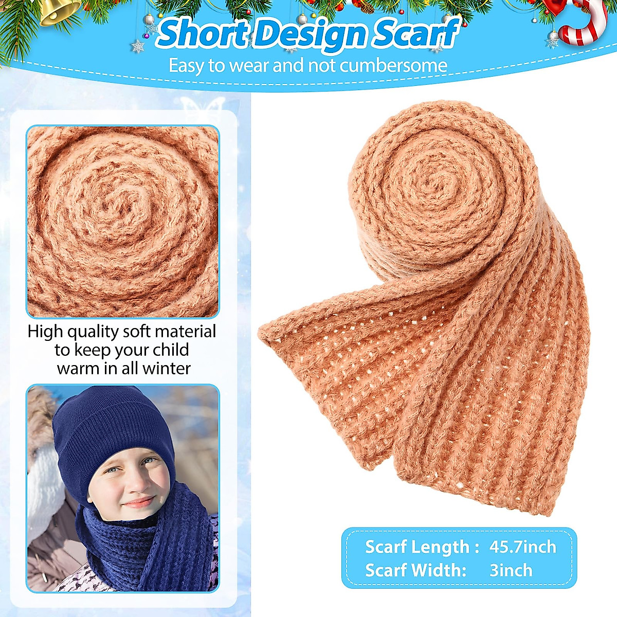 Suhine 18 Pcs Kids Beanies Scarves Gloves Set - Knitted Scarves, Wrap Winter Beanie Hat for Boys Girls 5-10