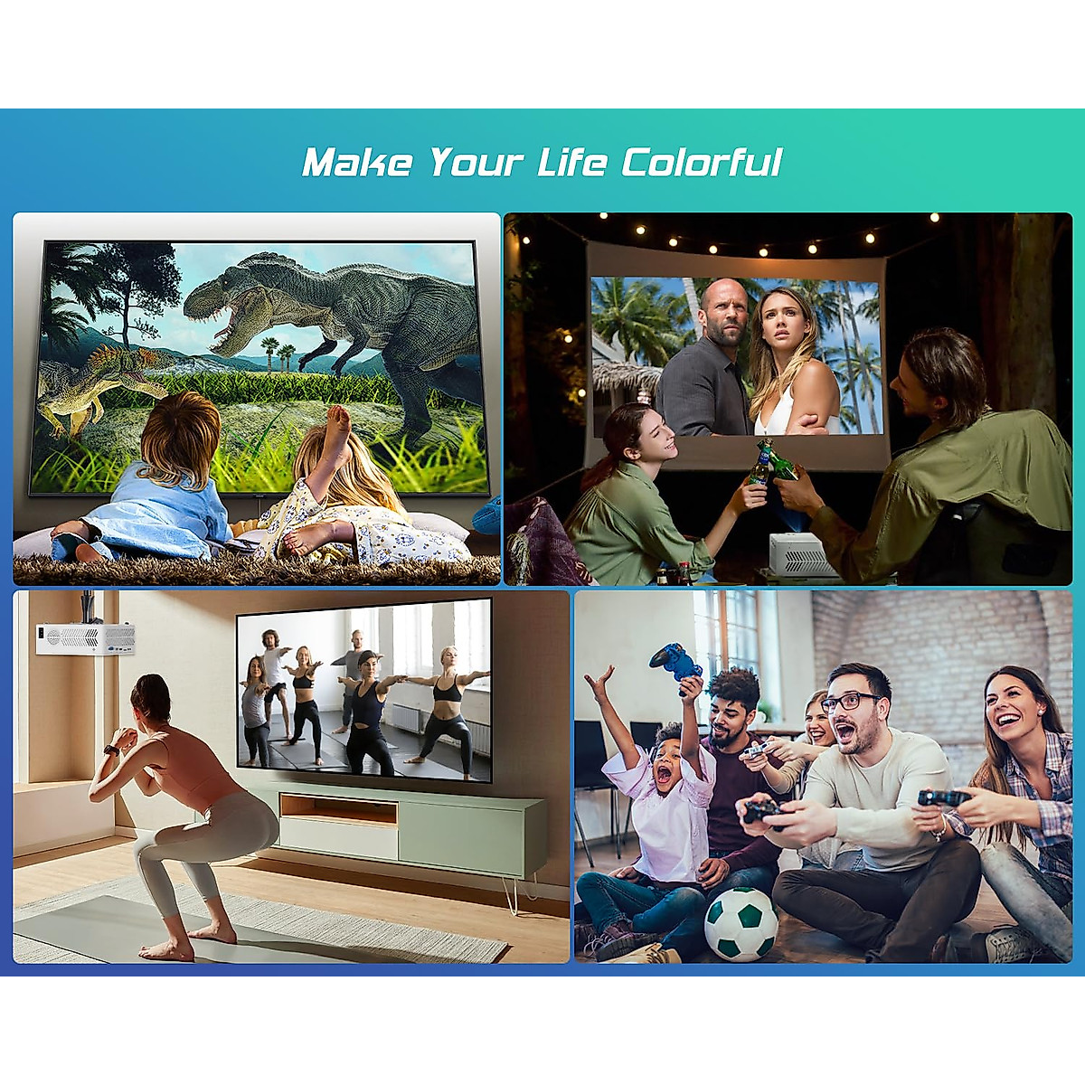 TMY Projector with WiFi and Bluetooth, Native 1080P 5G WiFi Outdoor Projector with 100" screen, 4K Supported Portable Projector, Compatible with iOS/Android/PC/TV Stick/HDMI/AV/USB, Indoor Outdoor Use