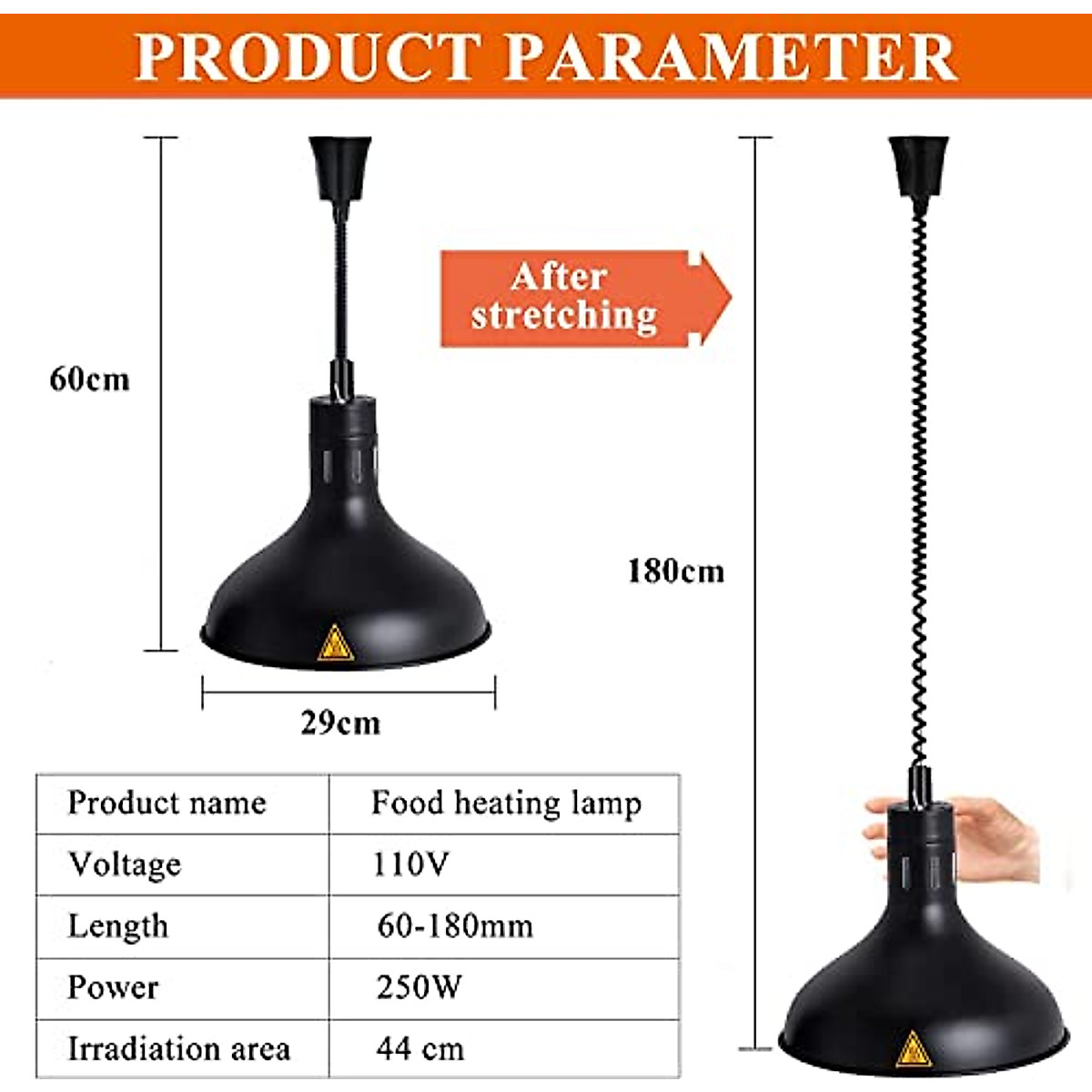 FXJ Food Heat Lamp, Catering Food Warmers Food Heating Lamp Telescopic Heat Lamp Infrared Food Warmer Lamp, Telescopic Length-60-180 Cm (Blue)