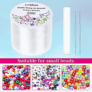Stretchy String for Bracelets, Cridoz 0.5mm Clear Elastic String Stretch Cord Jewelry Bead Bracelet String with 2 Pcs Beading Needles for Seed Beads, Pony Beads, Bracelets and Jewelry Making