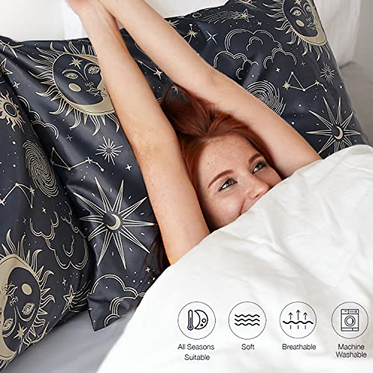 EXQ Home Satin Pillowcase for Hair and Skin Queen - Black Printed Silk Pillowcase 2 Pack 20x30 inches - Satin Pillow Cases Set of 2 with Envelope Closure, Valentines Day Gifts for Women Men