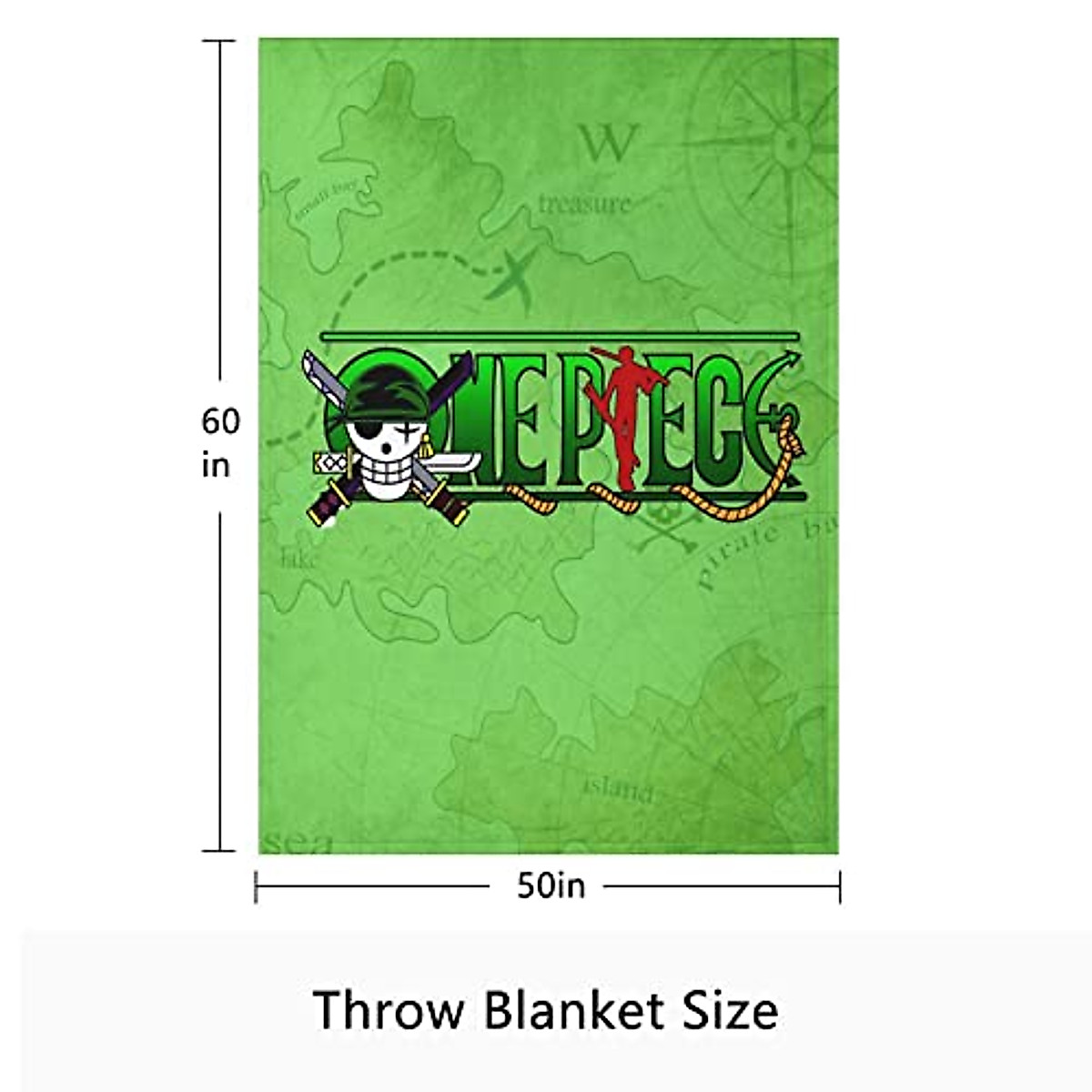 One Piece Anime Pirate Flag Zoro Flannel Throw Blanket 50x60in Japanese Anime Throw Blanket Pirate Flag Soft Blanket for Sofa Bed Couch Office Green Blanekt