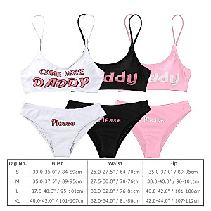 AWIBMK Woman Come Here Daddy Bra Panty Lingerie Set Teen Girl Two Piece Bikini Swimsuit Black M