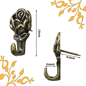 20 Pieces Push Pin Hangers Plant Shape Pin Hook Hanger Zinc Alloy Picture Hanging Hook Pin Bronze Wall Hooks (Rose)