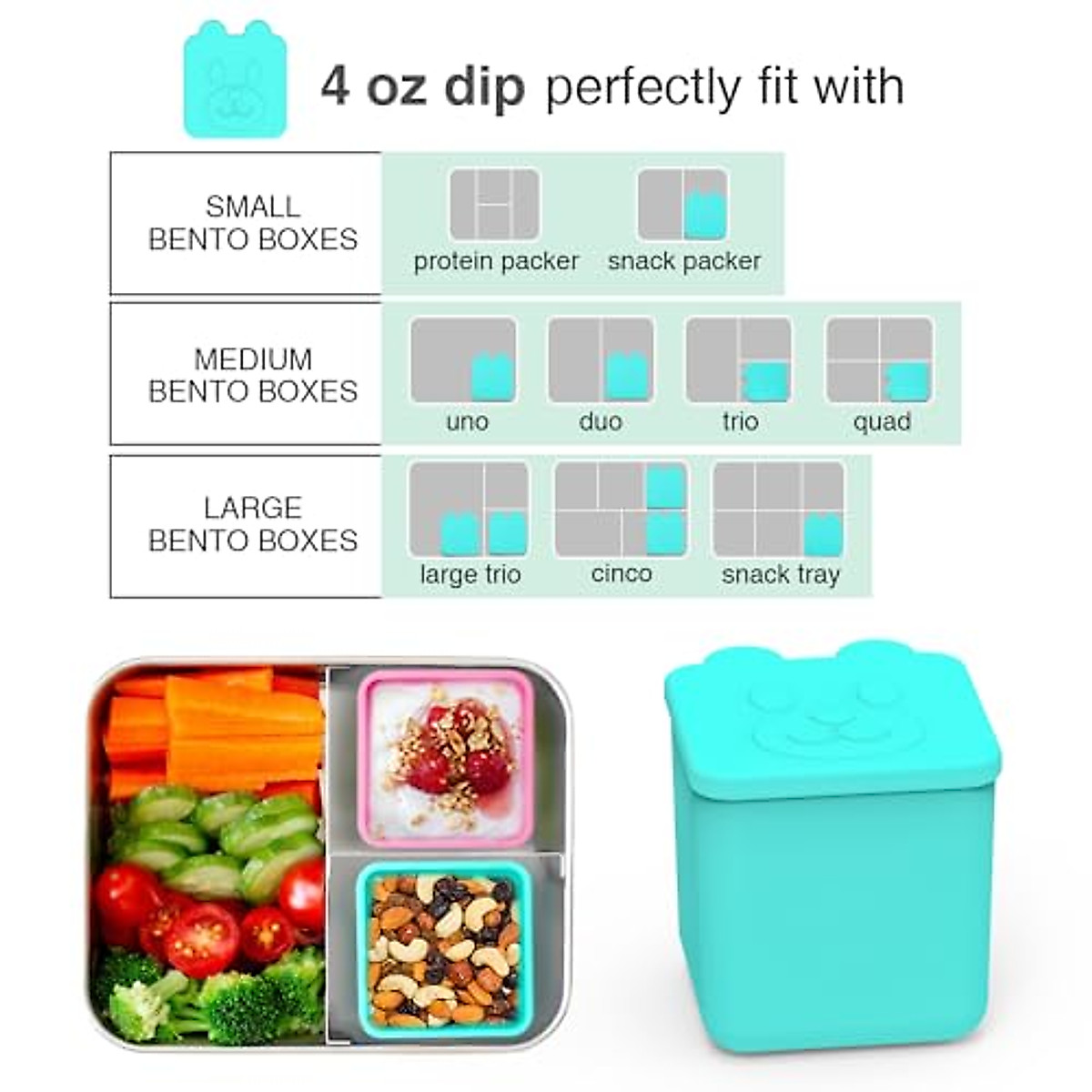 MORLIKE LIVING Dips Containers To Go, Silicone Salad Dressing Container, 4 oz Small Condiment Container with Leakproof Lid - Food Safe Storage for School Lunch Box Picnic Travel (Green- Mint)
