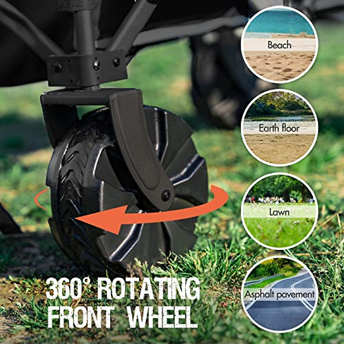 PORTAL Collapsible Folding Utility Wagon, Foldable Wagon Carts Heavy Duty, Large Capacity Beach Wagon with All Terrain Wheels, Outdoor Portable Wagon for Camping, Garden, Shopping, Groceries, Black