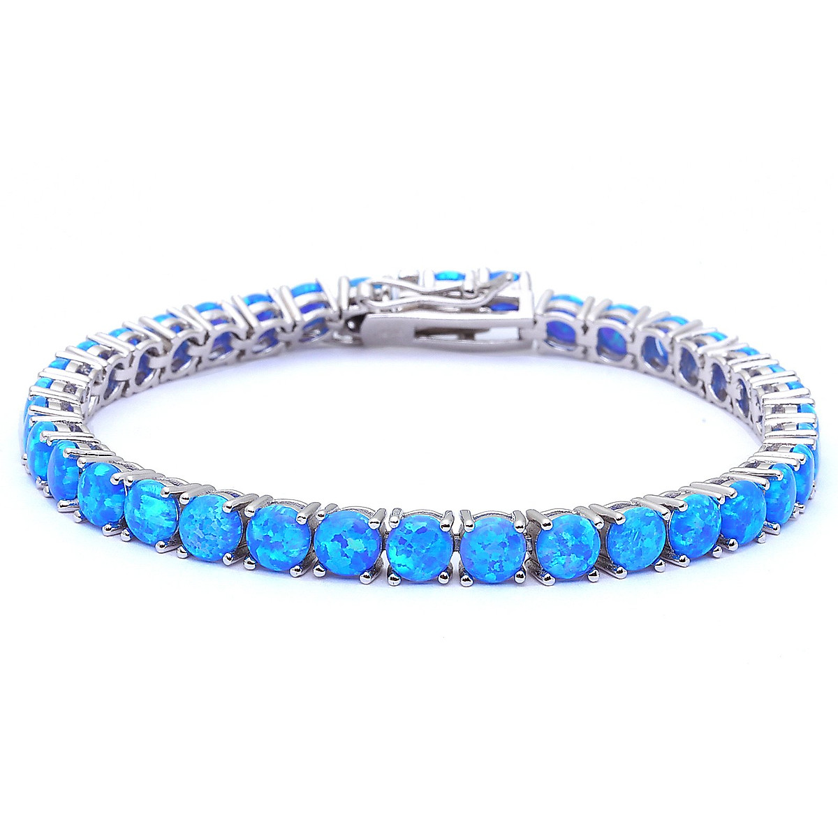 Oxford Diamond Co 14.5ct 4 Prong Blue Fire Opal .925 Sterling Silver Bracelet