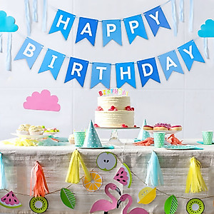 Eaezerav Happy Birthday Banner Blue Signs Happy Birthday Bunting Banner Garland for Baby Shower Gender Reveal Party Supplies for Boys Girls, Nursery Hanging Decoration Wall Backdrop
