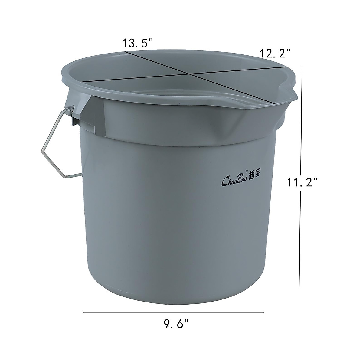 Qskely 3.5 Gallon Commercial Cleaning Plastic Buckets with Handles, Gray Industrial Round Utility Pail, 4-Pack