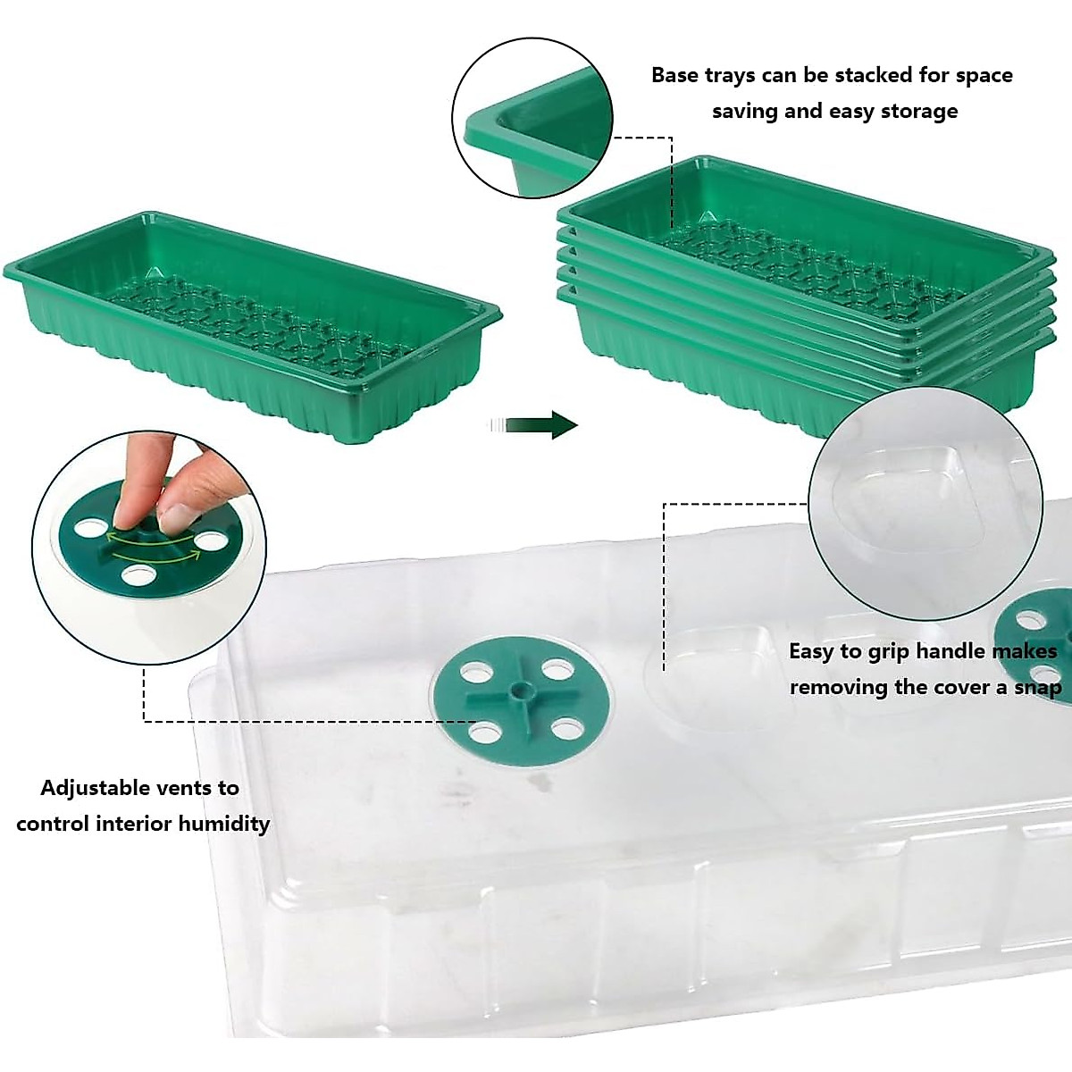 GYTF 6 Pack Seedling Starter Trays, 216-Cell Plant Starting Kit with Humidity Dome for Small Mini Greenhouse Germination Seeds Growing Starting