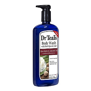 Dr Teal's Epsom Salt Bath and Shower Body Wash with Pump - Shea Butter and Almond Oil - Pack of 2, 24 Oz Each - Soften and Moisturize Your Skin, Relieve Stress and Sore Muscles