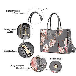 MOSISO Laptop Tote Bag Compatible with MacBook Air 15 inch M3 M2/Pro 16 M4 M3 M2 M1 & 15-15.6 inch Notebook, Peony Waterproof PU Leather Travel Work Briefcase with Adjustable PU Handle, Grey