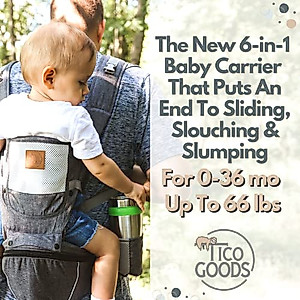 TICO GOODS Baby Carrier with Hip Seat- 6 in 1 Baby Carrier with Seat and Head Support, Baby Carrier Newborn to Toddler, Baby Carrier for Men, Baby Carrier Backpack, Kangaroo Baby Carrier 25-60 lbs