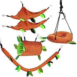 5pcs Hamster Hammock, Small Animal Hanging Warm Bed, Squirrel Tunnel and Swing Cage Nest Accessories