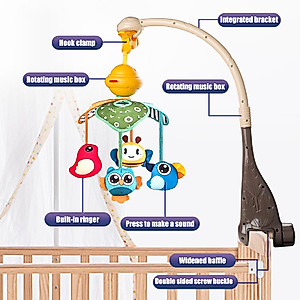 Baby Crib Mobile with Music and Lights, Baby Mobile for Crib with Remote Control and Projection, Baby Musical Crib Mobile for Boys Girls Newborn Baby Toys (Grey)