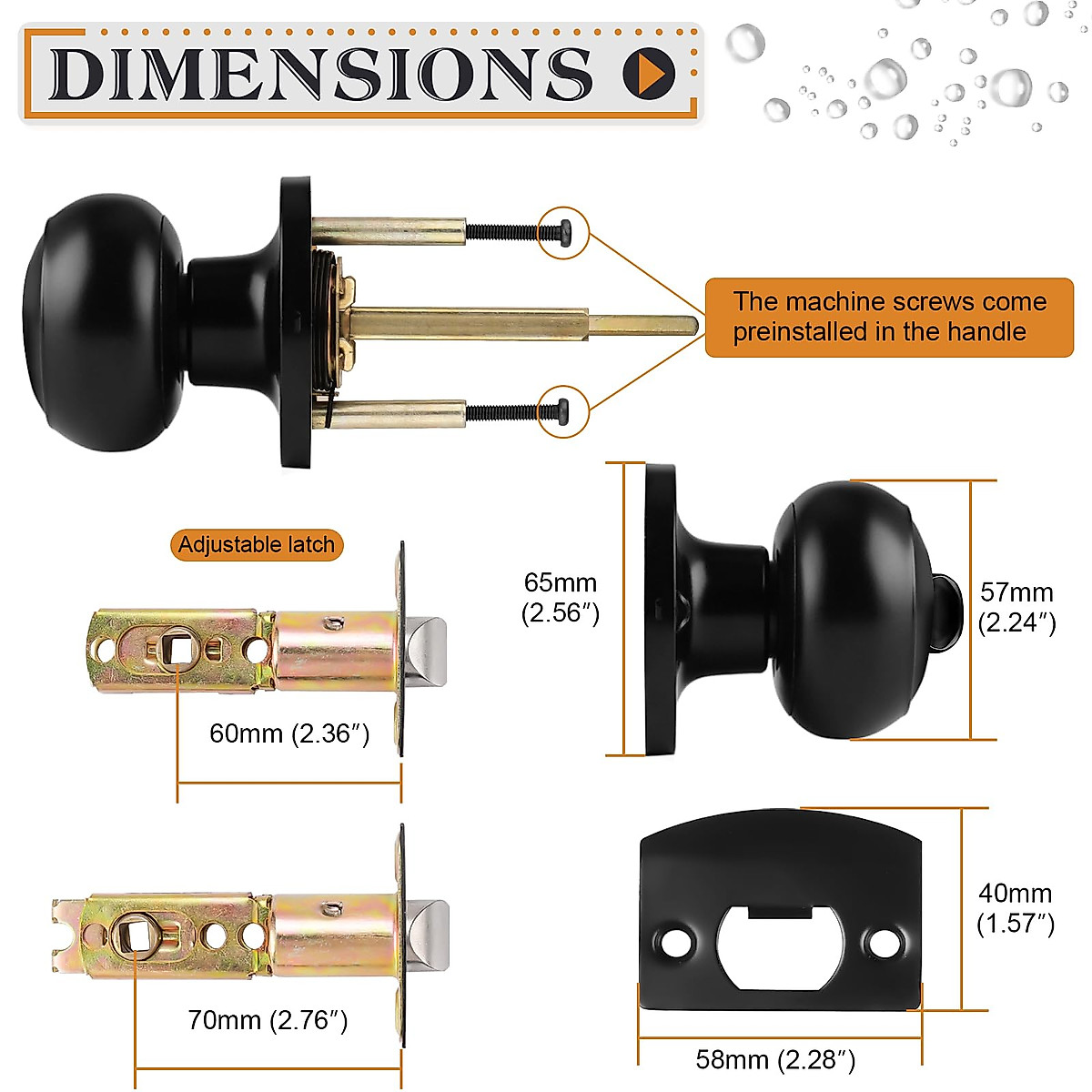 Probrico Matte Black Door Knobs Privacy Interior Door Knob with Lock, Black Bathroom Bedroom Door Knob with Thumb Turning Locking Button, 10 Pack