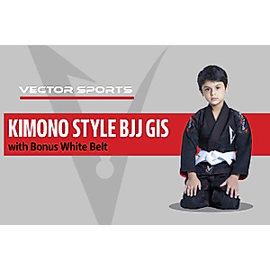 Vector Sports Kids Brazilian Jiu Jitsu BJJ Gi with Free White Belt 100% Cotton Pearl Weave Kimono Ultra Lightweight Preshrunk Fabric (Navy, K2)