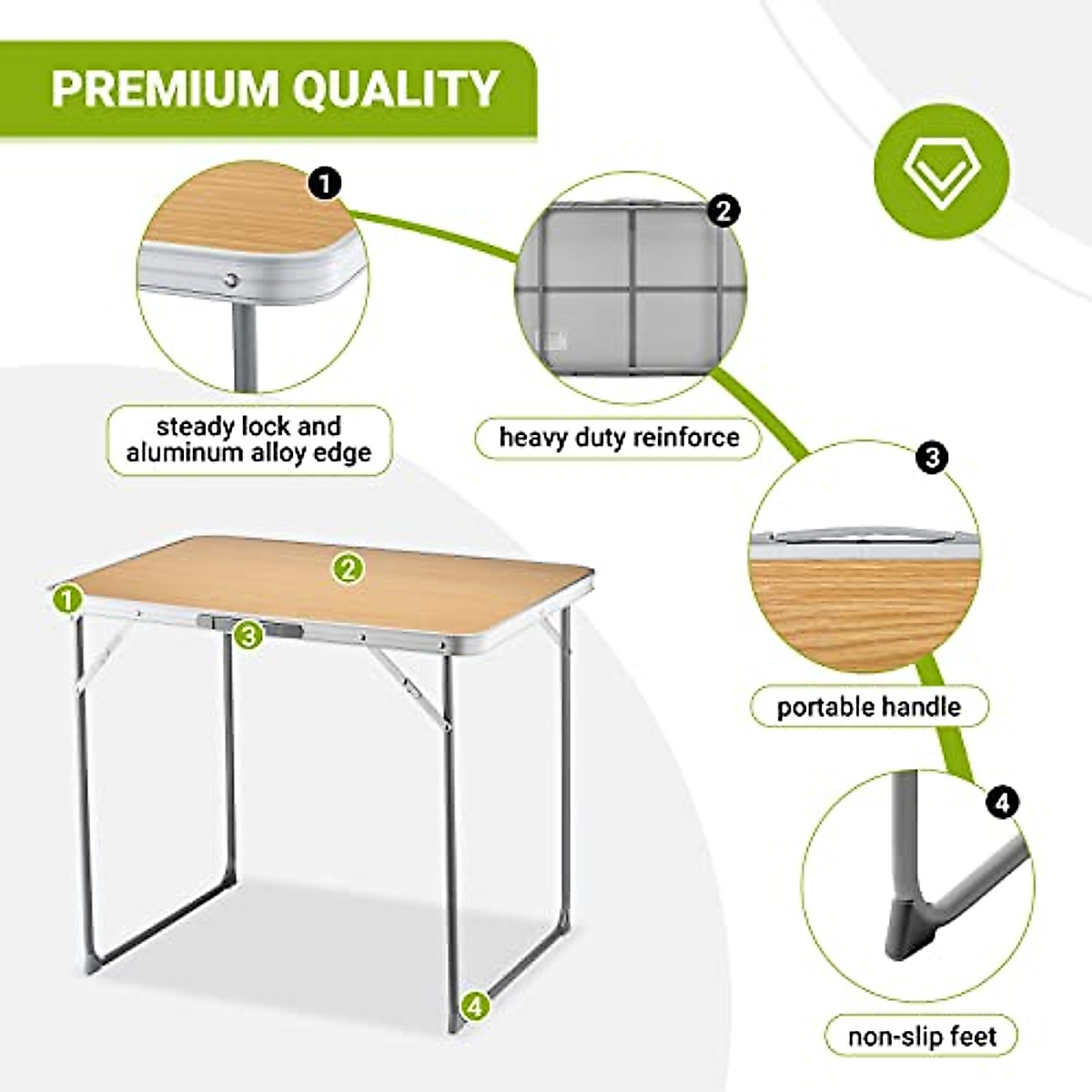 FUNDANGO Portable Table Lightweight Foldable with Handle Steel Frame Fold Up Small Desk for Camp, Outdoor, Beach Side, Picnic, 31.5x23.6x26.8Inches, Yellow, 31.5"x23.6"x26.8"