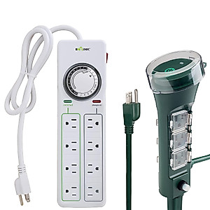 BN-LINK 8 Outlet Surge Protector with Mechanical Timer (4 Outlets Timed, 4 Outlets Always On) / BN-LINK Outdoor Power Stake with 6 Outlets, 6ft Long Cord Power Strip for Yard