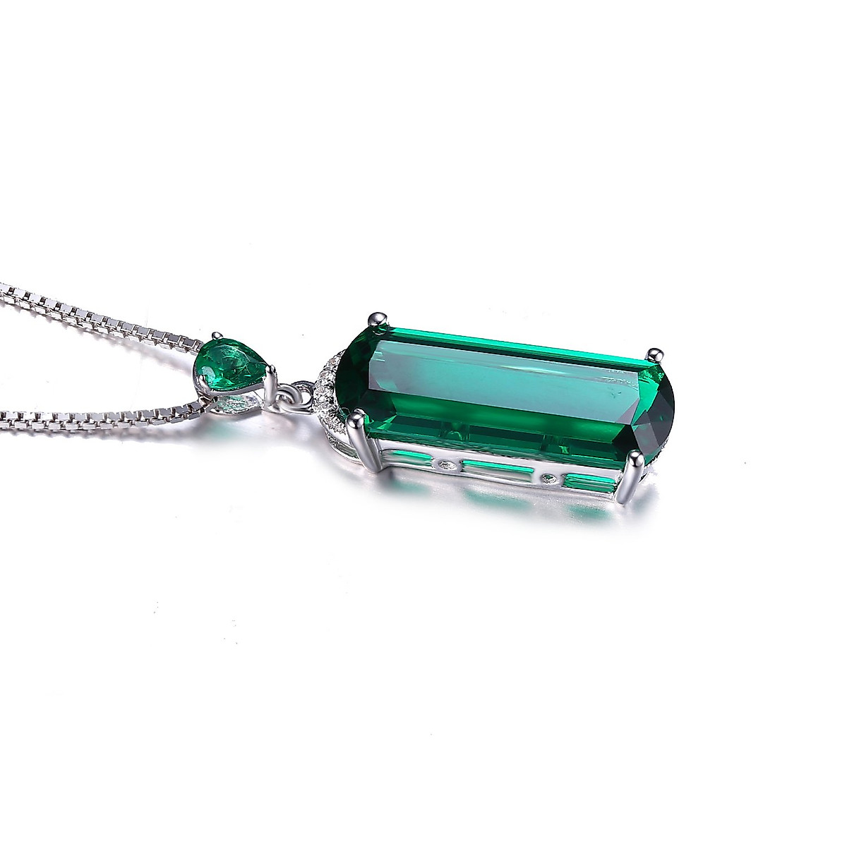 JewelryPalace 4.4ct Fancy Cut Simulated Green Nano Emerald Pendant Necklace for Women, 925 Sterling Silver White Gold Plated Necklace, Anniversary Gemstone Necklace for Women 18 Inches Chain