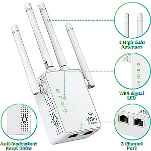 WiFi Extender Signal Booster Up to 5000sq.ft and 45 Devices, WiFi Range Extender, Wireless Internet Repeater, Long Range Amplifier with Ethernet Port, Access Point, 1-Key Setup, Alexa Compatible