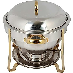 6 Quart Gold Accented Oval Chafing Dish, Full Size Stainless Steel Chafer and Buffet Food Warmers Sets Tray Buffet Catering for Banquets Party (1)