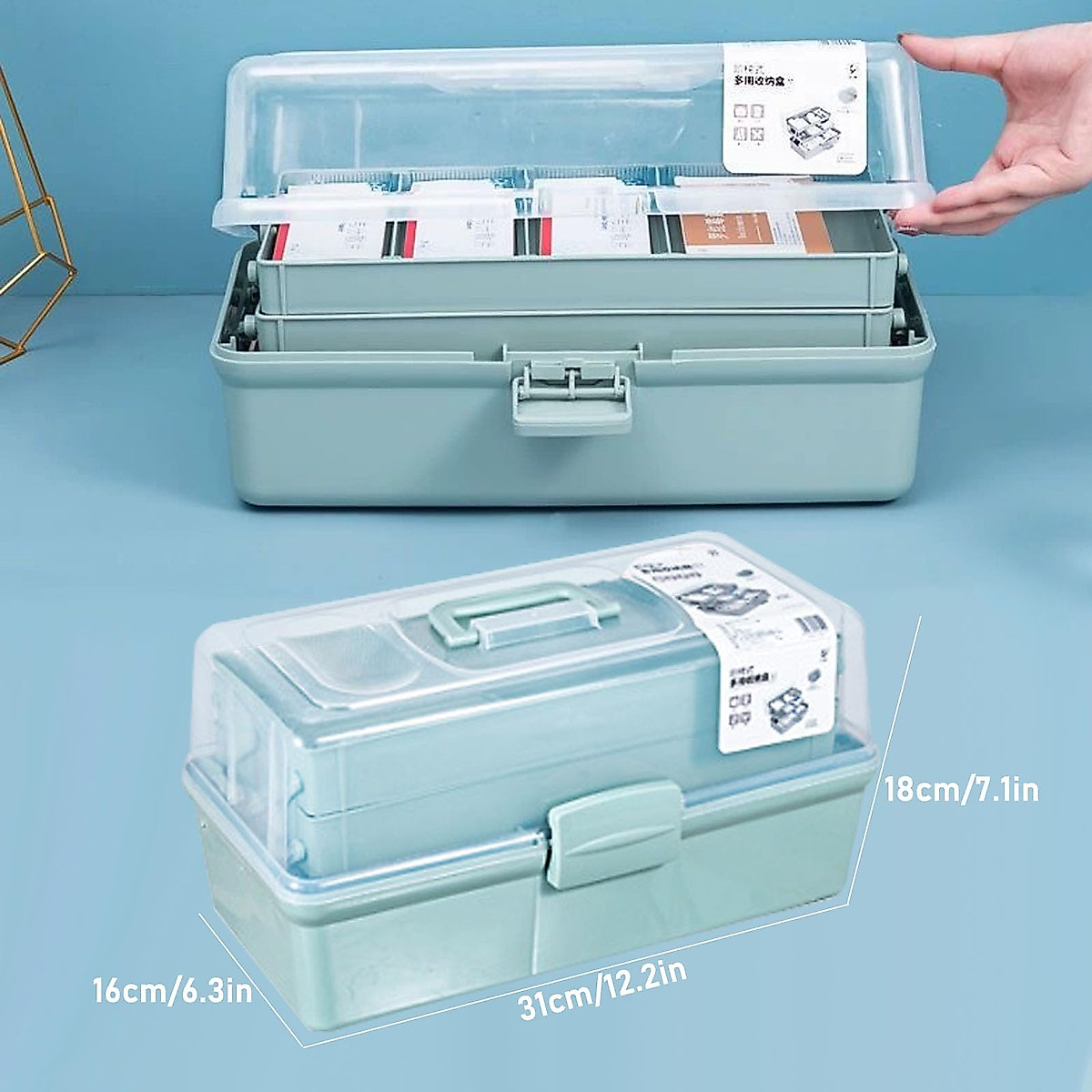 Chistepper 3-Layers Multipurpose Plastic Storage Box Craft Storage Box Paint Storage Organizer Paint Brush Holder 2-Tray Art Supply Box Craft Paint Storage Craft Paint Storage for Painting Supplies