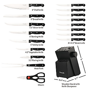 TRUEK KITCHEN KNIFE SET 19- PIECE KNIFE SET WITH BLOCK & SHARPENER - PROFESSIONAL KITHCHEN KNIFE SET