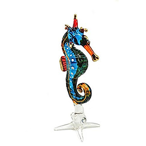 Handmade Large 6 inch Blue Sea Horse Blown Glass Art Sea Animal Figurines Figures for Anniversary Birthday Wedding Gift Ideas Ornament Miniature Cool Stuff Home Room Garden Table Decor - Y2021