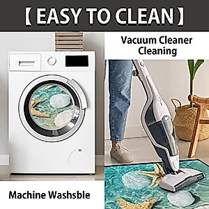 Summer Beach Half Round Door Mat, Starfish Shell Floor Mat Non-Slip Half Circle Area Rug Durable Washable Runner Mat for Living Room Bedroom Indoor Outdoor Entry for High Traffic Areas