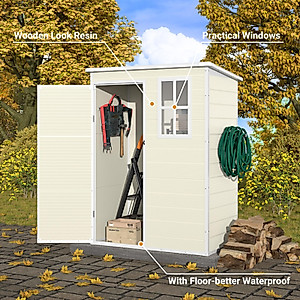VONZOY Outdoor Storage Shed, 5x3FT Resin Shed with Floor, Lockable Door & Window, Waterproof Tool Sheds & Outdoor Storage for Bike, Garbage Cans,Garden Accessories, Sandstone