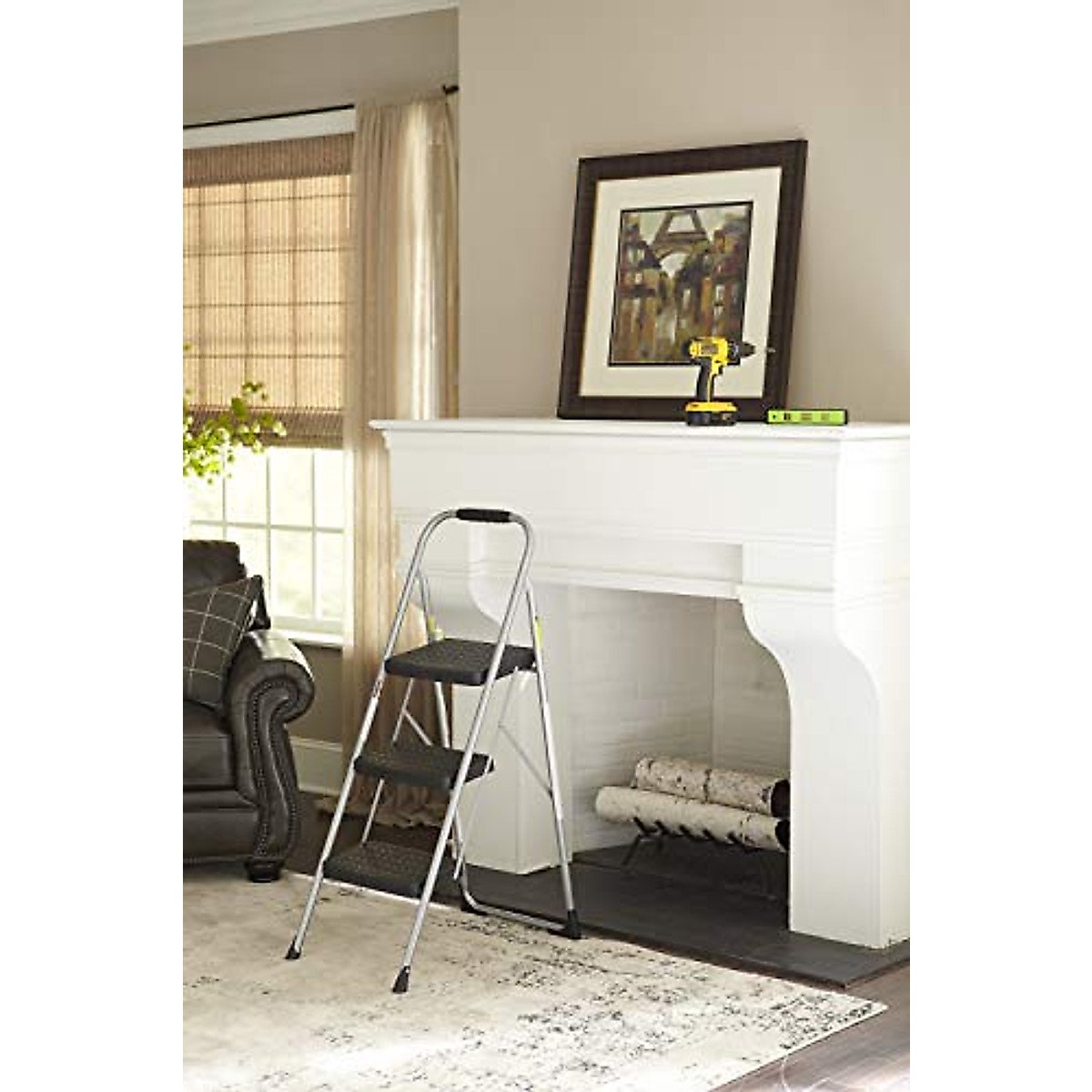 Cosco 11408PBL1E Three Big Folding Step Stool with Rubber Hand Grip, Platinum